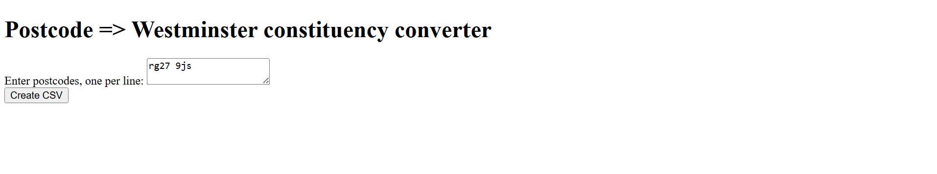Postcode —> Constituency Converter - Campaign Lab